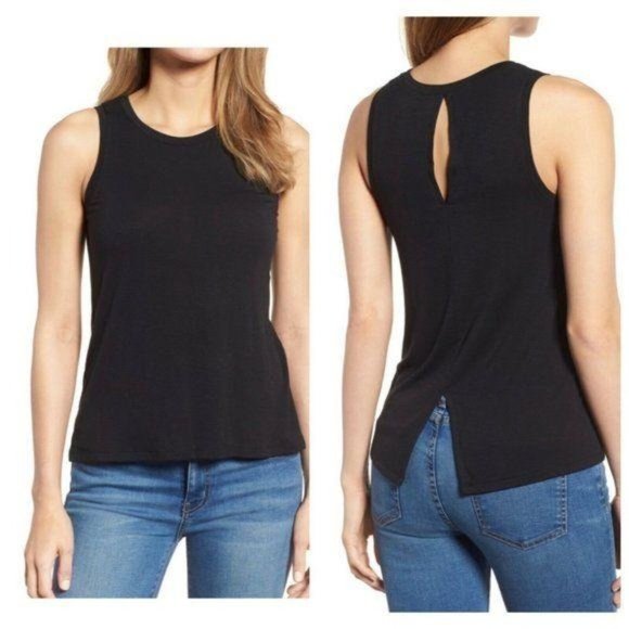 Halogen | Tops | Halogen Black Keyhole Crewneck Vented Tank Top | Poshmark
